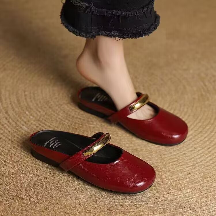 巨舒适结婚平底外穿包头拖鞋女2026新款春夏甜美圆头软底红色女鞋