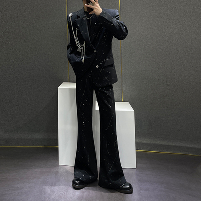 设计感链条装饰满天星西服套装男