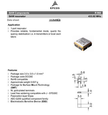 进口B39431R960声表谐振器