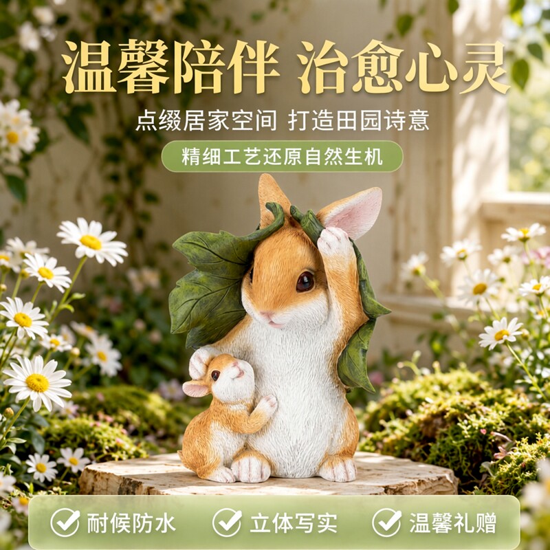 母子兔子摆件庭院花园装饰新款田园阳台园艺造景可爱小动物树脂