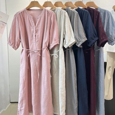 【CC家CC】特！100全亚麻~收腰短袖麻料连衣裙 23-88 H6459