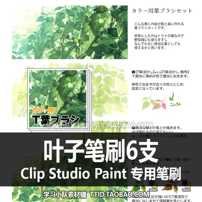 A1 369 CSP笔刷 叶子笔刷6支 CLIP STUDIO PAINT