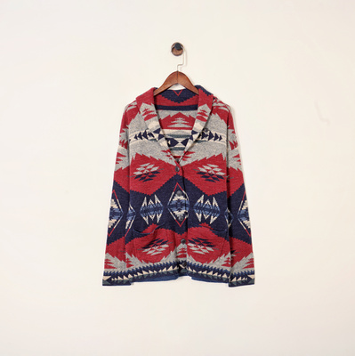 西南风阿兹特克披肩领针织开衫