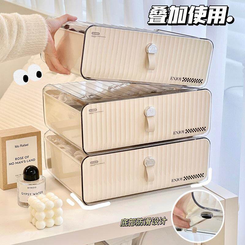透明叠加抽屉式收纳盒内衣内裤袜子分装防尘储存盒衣柜置物架家用