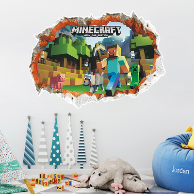 Minecraft run away我的世界墙贴画客厅儿童房装饰墙贴PVC贴纸