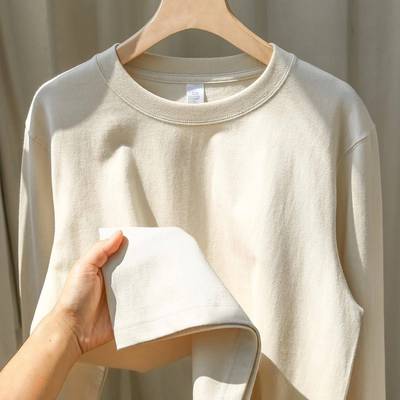 MAROLIO~日本270g重磅厚实不透 纯棉长袖T恤休闲纯色基础打底衫男