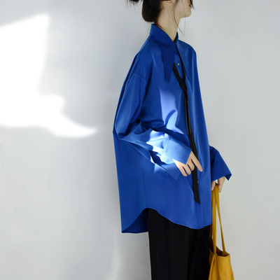TRR缎面fashion慵懒风长袖衬衫女
