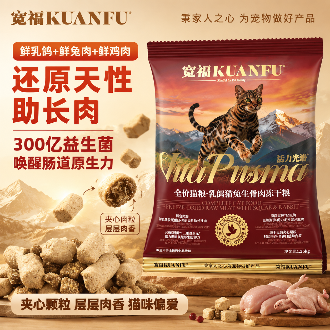宽福乳鸽猎兔生骨肉猫粮冻干粮全价高鲜肉蛋白美毛靓毛易吸收 S