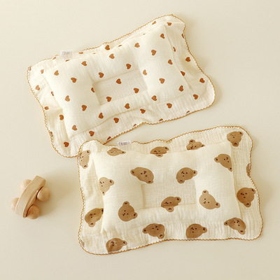 baby incoming婴儿定型枕0-1岁枕头印花棉纱透气防偏头宝宝侧睡枕