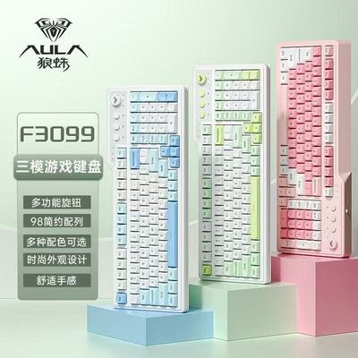 狼蛛F3099薄膜机械手感键盘RGB灯三模电竞游戏笔记本电脑专用
