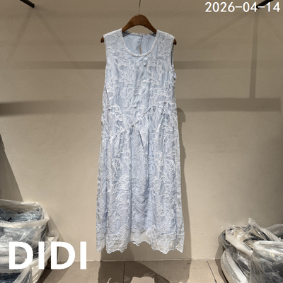 欧洲站2026夏季新款蕾丝无袖连衣裙女圆领花朵刺绣减龄长裙13339