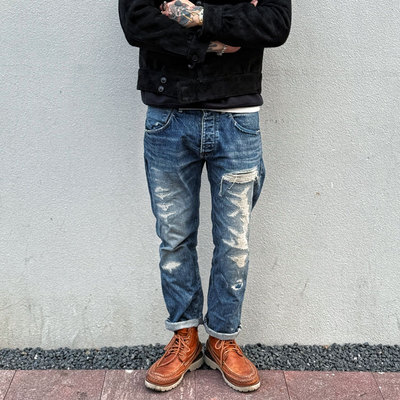 Gypsy Sons x D.I. 重度糜烂破坏补丁自然拟态水洗牛仔船员裤