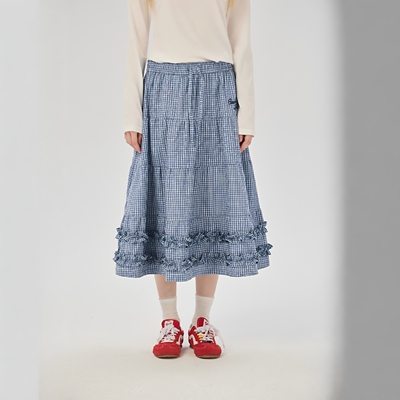 春夏小怪兽纯棉色织格A字半身裙
