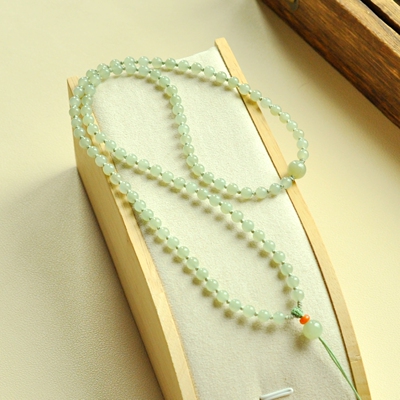天然和田玉5MM浅冰晴男女项链绳