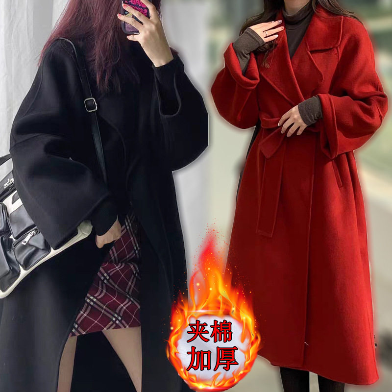 高端气质红色双面羊绒大衣女秋冬新款结婚敬酒新年跨年毛呢外套女