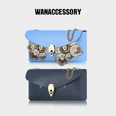 WANACCESSORY万蔻ALIAS系列海岸蓝双面双色猫头鹰换脸单肩斜挎包
