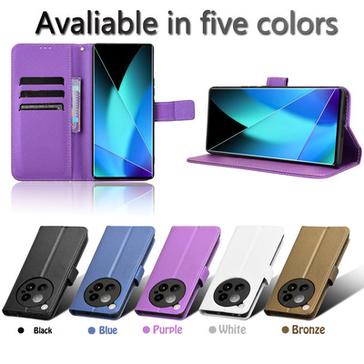 适用于传音Infinix Zero40 4G，X6860钻石纹皮套手机壳插卡防摔保护套翻盖式商务外壳男女