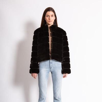 Rabbit fur coat womens imitation stitching black high-end