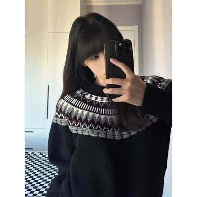 费尔岛毛衣男冬季提花圆领针织衫