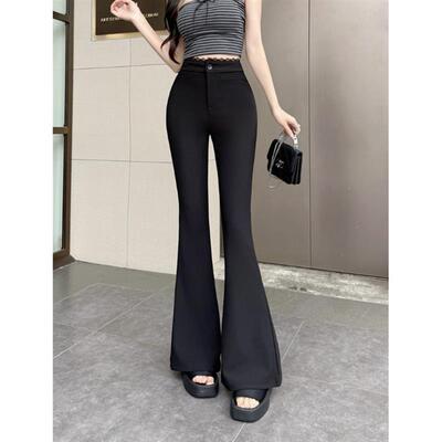 休闲微喇西装裤子女装秋冬新款黑色设计感高腰裤百搭垂感拖地长裤