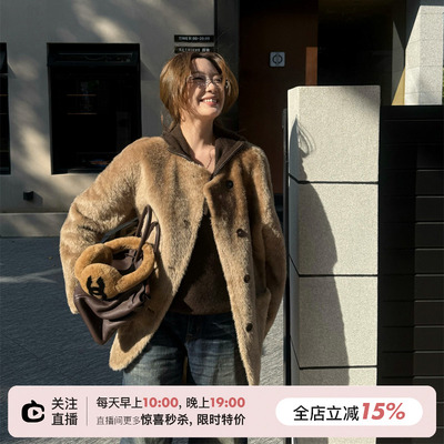 SHIEN 顶奢高贵 西班牙jin口直毛拉贡 皮毛一体  皮草外套