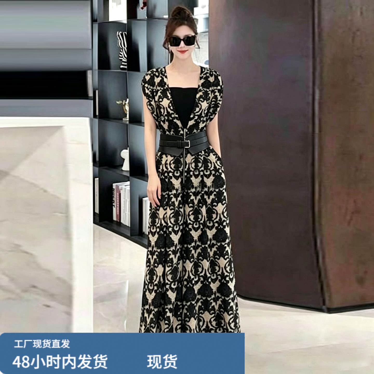 高级感雪纺印花连体裤女2026夏新款气质一体连身衣阔腿长裤裙套装