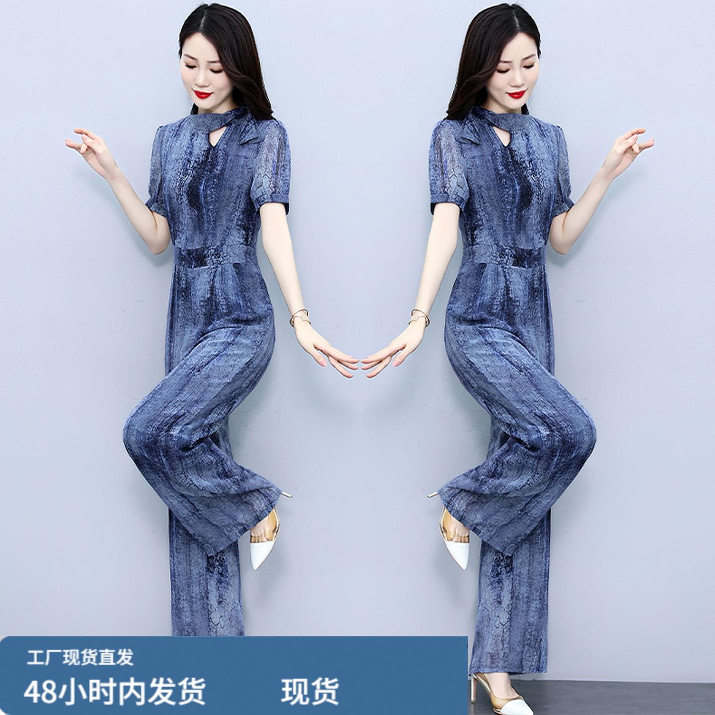 高端连体套装女2026夏季新款连身裤气质女神范镂空雪纺连衣阔腿裤