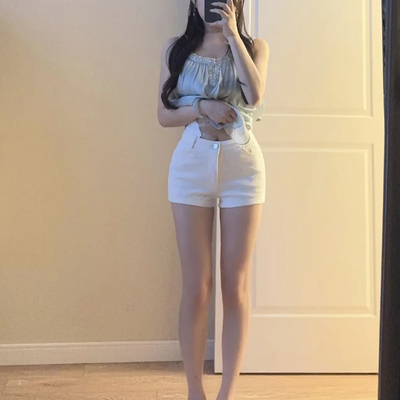 性感辣妹白色牛仔短裤女夏季显瘦