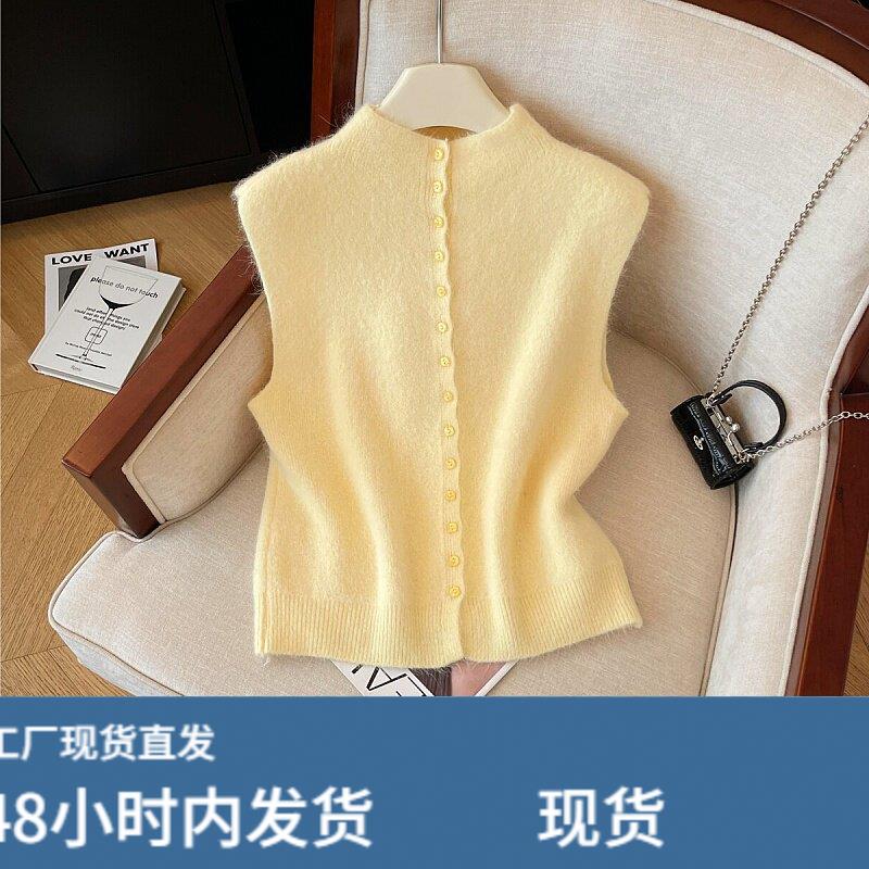 2026春夏软糯舒适叠穿马甲女小个子百搭显瘦无袖单排扣开衫上衣