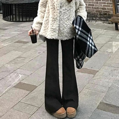 黑色微喇叭裤高腰修身显瘦马蹄裤