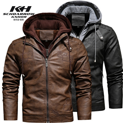 Men's detachable hooded leather jacket with slim fit连帽外套