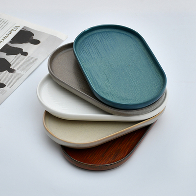 8英寸椭圆形陶瓷盘子简约零食碟酒店餐厅餐具Ceramic oval plate