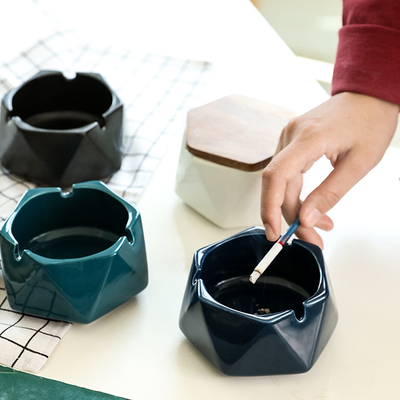 陶瓷烟灰缸防飞灰带盖大号