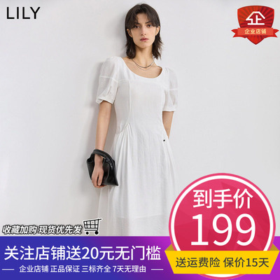 【商场同款】LILY2025夏新款女装复古法式量感宽松休闲收腰连衣裙