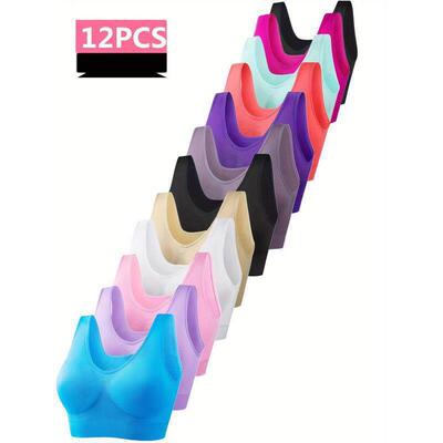 12-Pack Women'S Sports Bralette Set - Nylon Solid Color