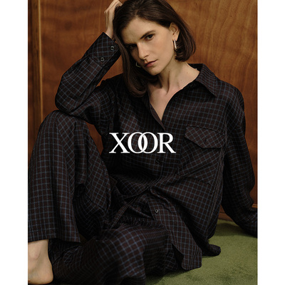 XOOR复古格纹阔版衬衫女格纹翻领