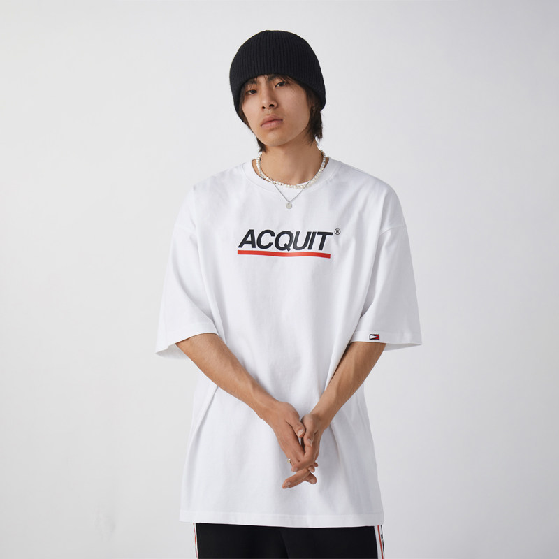 ACQUIT LOGO系列经典印花宽松圆领纯棉印花休闲短袖男女同款T恤_虎窝淘