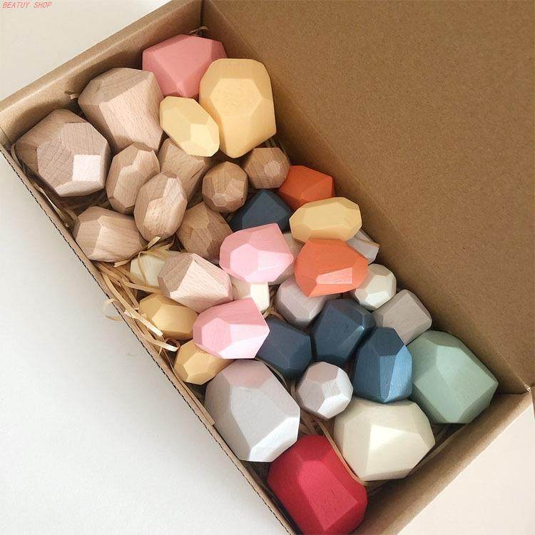Baby Toy Wooden Jenga Building Block Colored Stone Creative