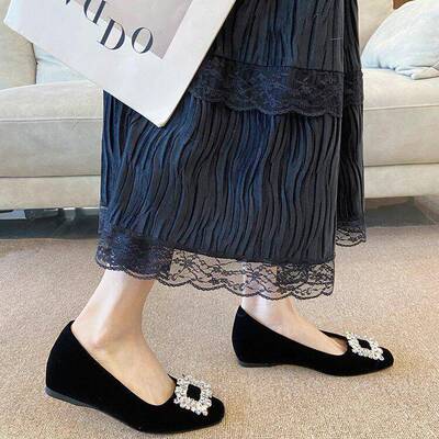 春夏毛绒里内增高方头绒里气质轻奢水钻扣2026新款浅口软面0321z