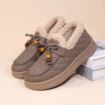 冬季新款休闲外穿棉鞋加绒加厚保暖一脚蹬妈妈鞋轻便舒适低帮棉鞋