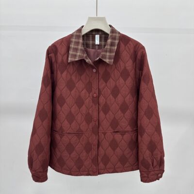 2025新款秋季女装时尚格子翻领大码妈妈装打底夹克衫短外套AA