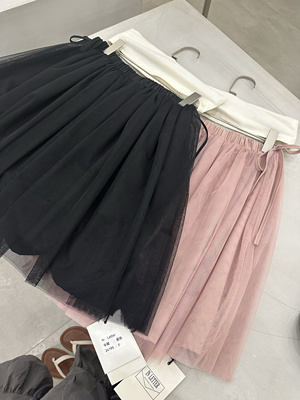 小仙女层次感纱裙2024夏季新款女装松紧腰甜美休闲网纱蓬蓬A字裙