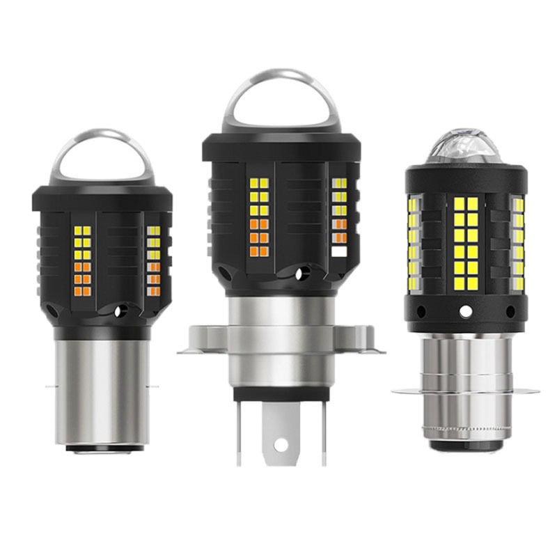 摩托车LED大灯H4双爪150W高亮360°发光透镜聚光电动车12V-85V