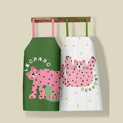 卡通粉豹防水防油多功能围裙厨房
