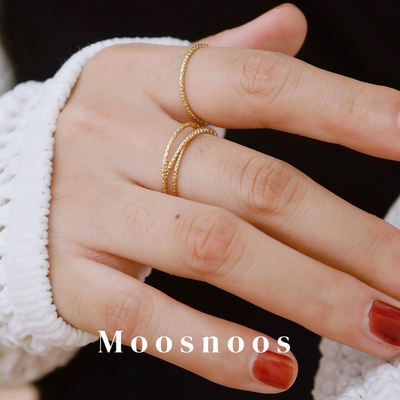 Moos星碎金环多层不褪色戒指女小众设计感轻奢三层文艺素圈食指戒