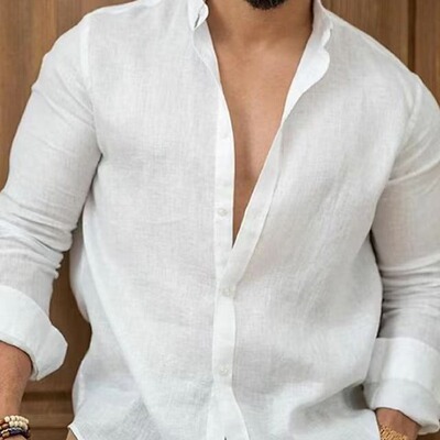 mens cotton shirts man turn down collar solid hawaiian