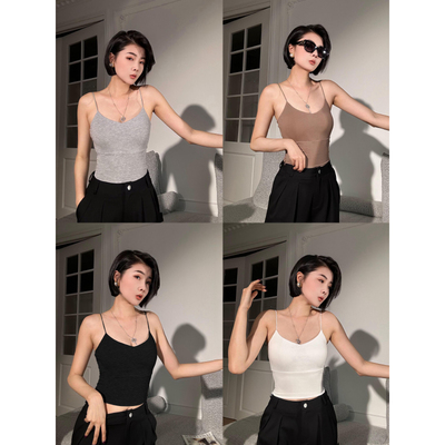 XULU原创夏季冰感爽肤棉纯色百搭带胸垫吊带细肩带薄款背心上衣