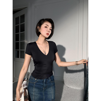 XULU原创夏季冰凉丝修身黑白色百搭T恤气质高弹修身显瘦内搭上衣