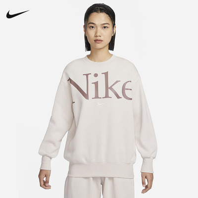 nike耐克春新款女子运动训练休闲圆领宽松印花卫衣套衫FN3655-104