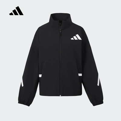 adidas阿迪达斯「真治愈」黑标制服外套2025秋女梭织夹克 KE4882